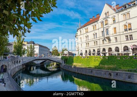 Ljubljanica river embankment, Beautiful Slovenia in Autumn Stock Photo ...