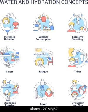 Dehydration treatment concept line icons with text Stock Vector Image ...