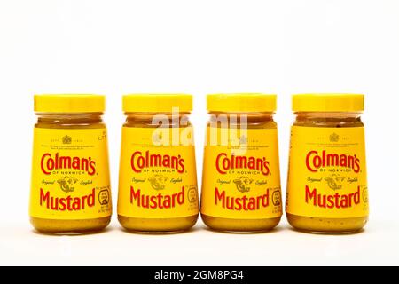 Jars of Colmans Original English Mustard a Unilever product isolated on ...