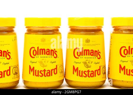 Jars of Colmans Original English Mustard a Unilever product isolated on ...