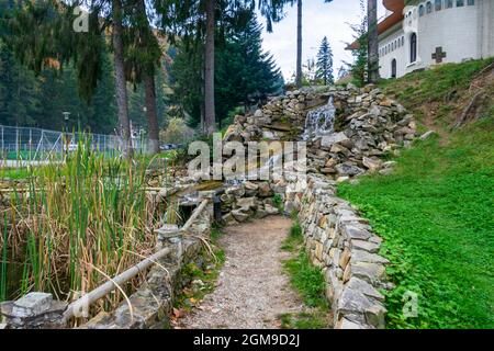 Waterfall in the central park of Slanic Moldova, Bacau, Romania Stock ...