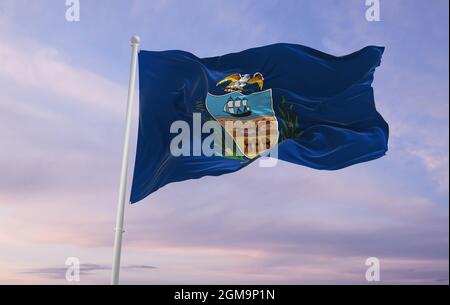 flag of county Allegheny, Pennsylvania , USA at cloudy sky background ...