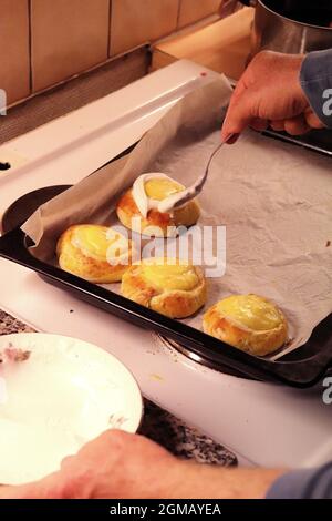 Traditional Norwegian dessert called skolebrod with buns filled with ...