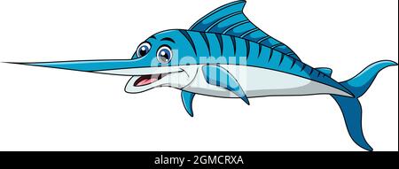 Cartoon happy cute swordfish character isolated on white for sport ...