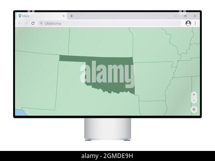 Computer monitor with map of USA in browser, search for the country of ...