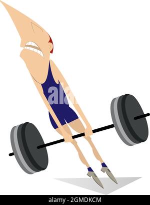 Weightlifter Trying to Lift Heavy Weight or Barbell, Vector Cartoon ...