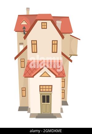 The house is simple cartoon. Cozy narrow rural dwelling in a ...