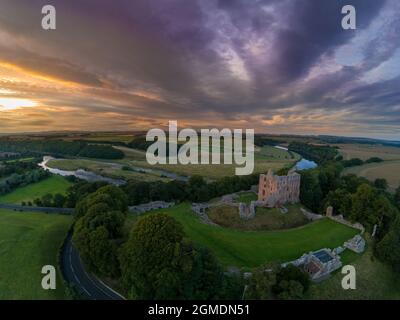 Norham Castle high above the River Tweed, built by the Bishops of ...