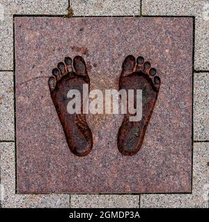 Bronze footprints at the Cathedral Square in Vilnius as a symbol of the ...