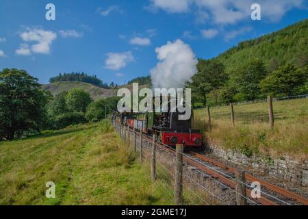 The Corris Railway, steam engine No 7 simmers outside of the shed at ...