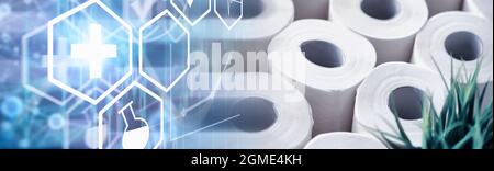 Toilet paper in a roll. Snow-white soft three-layer toilet paper. Lack ...