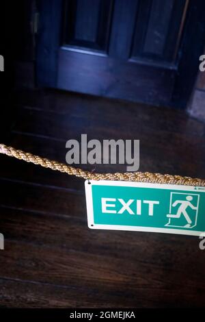 Exit sign or text printed on a canvas tent or marquee Stock Photo - Alamy