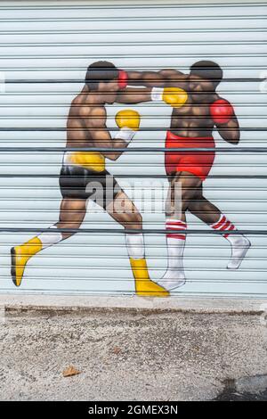 Mural of boxers fighting Stock Photo - Alamy