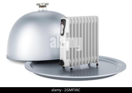 Restaurant cloche with electric oil heater, 3D rendering isolated on ...