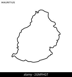 Simple outline map of Mauritius, vector silhouette in sketch line style ...