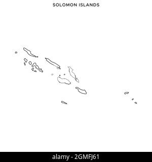 Solomon Islands editable outline map. Melanesia red border. Country name. Adjust line weight ...