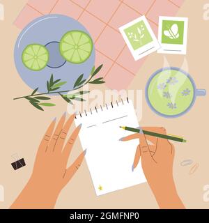 Flat vector illustration of a woman writing on a vintage typewriter by ...