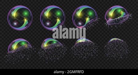 Realistic animation set of bubble burst isolated on transparent ...