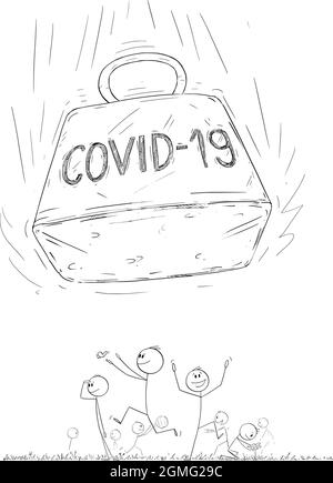 Happy People Enjoying Fun and Ignoring Incoming Crisis, Vector Cartoon ...