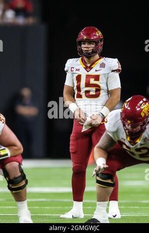 Iowa State quarterback Brock Purdy (15) watches a teammate during an ...