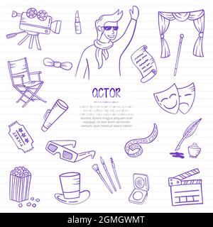 actor jobs profession doodle hand drawn set collections with flat ...