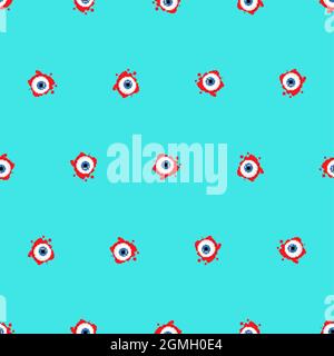 Eyeball pixel art pattern seamless. 8 bit Eye and blood background ...