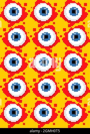Eyeball pixel art pattern seamless. 8 bit Eye and blood background ...