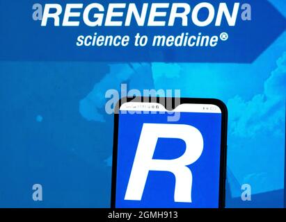 In this photo illustration, a Regeneron Pharmaceuticals logo is seen ...