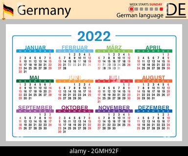 German horizontal pocket calendar for 2022 (two thousand twenty two ...