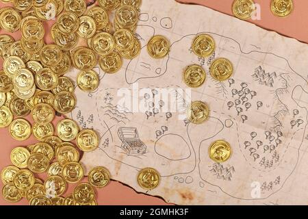 old parchment pirate island map Stock Photo - Alamy