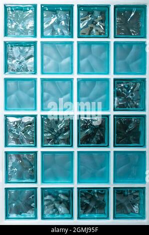 Pattern of Blue Decorative Glass Blocks as Window Stock Photo - Alamy