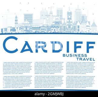 Wales, Cardiff architecture line skyline illustration. Linear vector ...