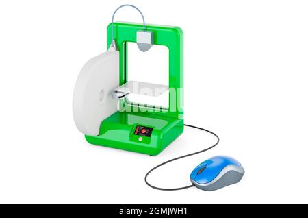 Printer with computer mouse. 3D rendering isolated on white background Stock Photo - Alamy