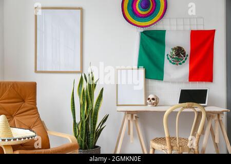 Stylish room interior with workplace and Mexican flag Stock Photo - Alamy