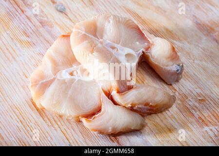 Blue Shark raw fish steaks Isolated on white background, top view Stock ...