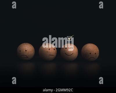 Check mark a checkbox on smiley emoticon face on the wooden balls on ...