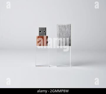 Modern usb flash drives on white background, top view Stock Photo - Alamy