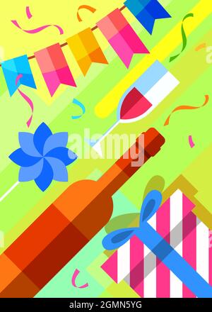 Birthday Vector Illustration Party Decorations, Cake and Celebration ...