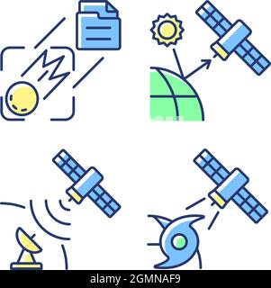 Climate monitoring satellites linear icons set Stock Vector Image & Art ...