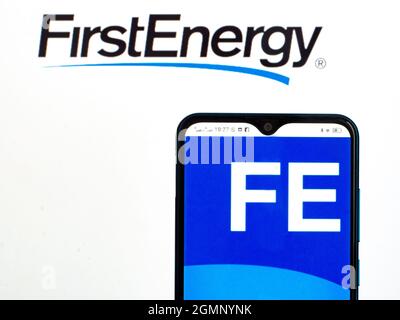In this photo illustration, FirstEnergy Corp logo seen displayed on a ...