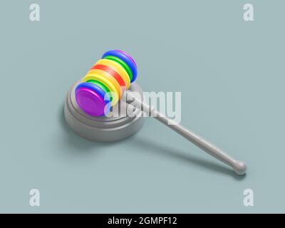 3d illustration of a rainbow gavel on a grayish-blue background Stock ...