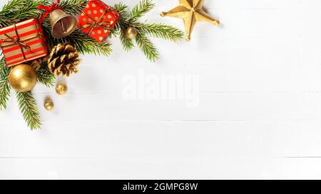 Pine cones and red christmas bells for christmas decoration on vintage ...
