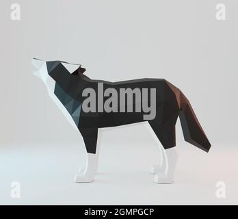wireframe low poly howling wolf, 3d render Stock Photo - Alamy
