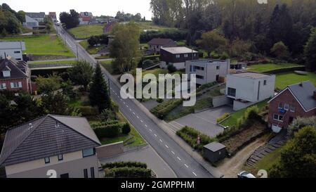 Aerial view shows the Smeysberg in Huldenberg, a hill part of the track ...