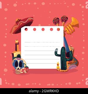Note paper with mexican day of the dead symbols Stock Vector Image ...