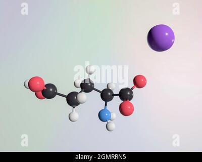 Monosodium glutamate, MSG or sodium glutamate molecules. MSG is used in ...