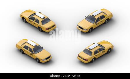A 3D render of a yellow taxi cab isolated on a white background Stock ...