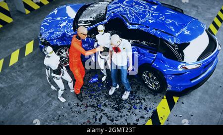 Robot crash test dummy and human. Future concept. 3d rendering Stock ...
