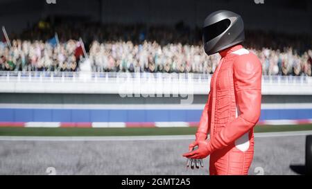The racer standing on stadium. 3d rendering Stock Photo - Alamy