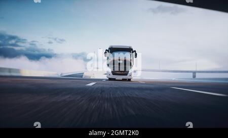 Touristic passenger bus on highway. Very fast driving. Tourism concept ...